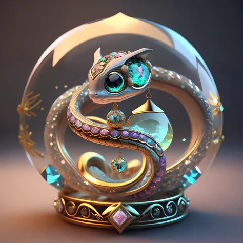 A cute crystal ball zodiac snake embellished with various jewelry ...