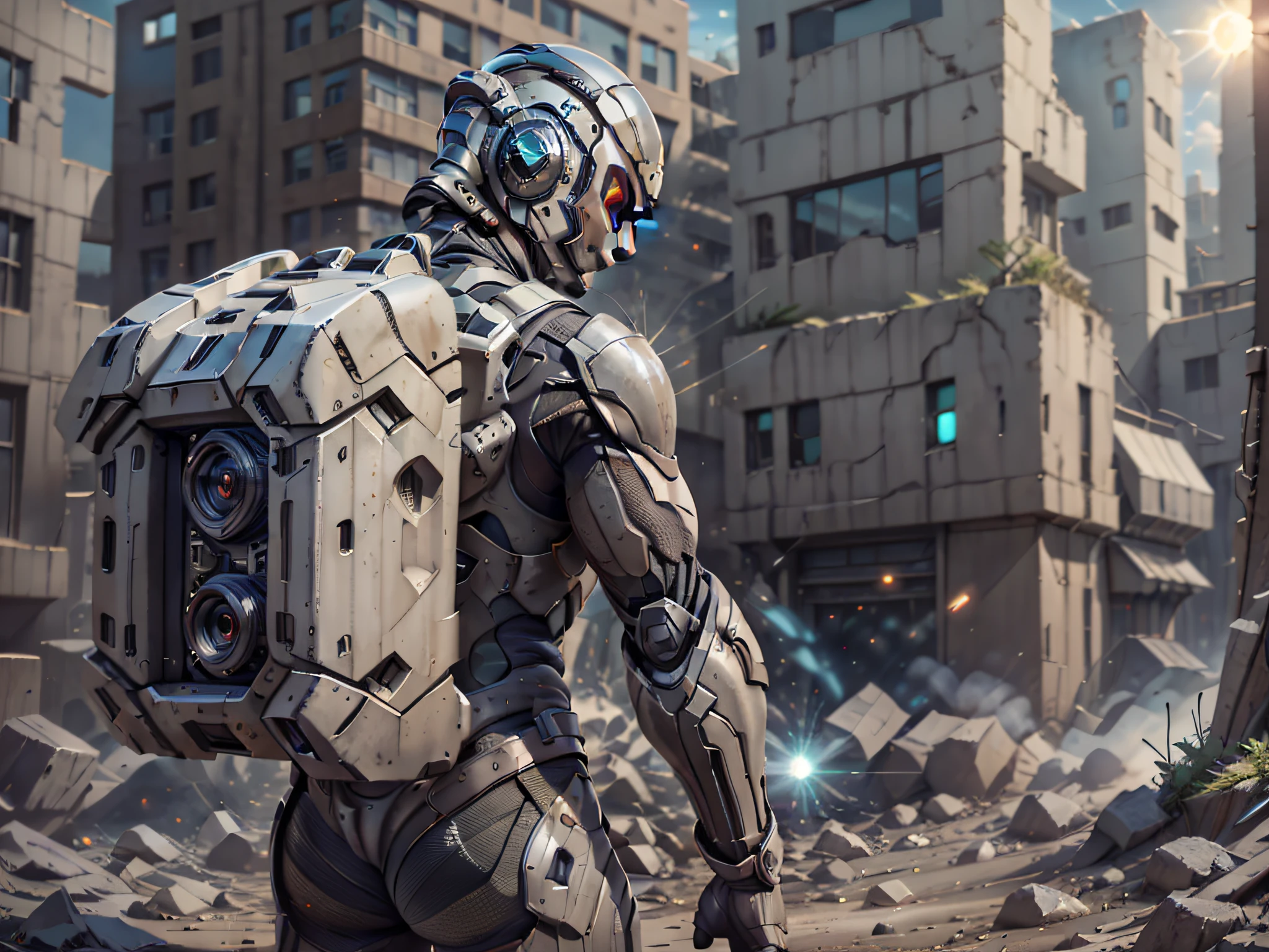 A close up of a robot standing in front of a building - SeaArt AI