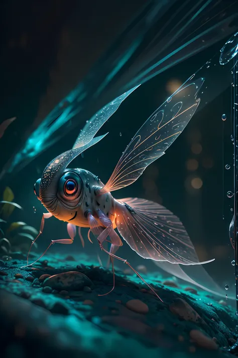 Big like six legs creature whith transparent and lighting body, walking ...