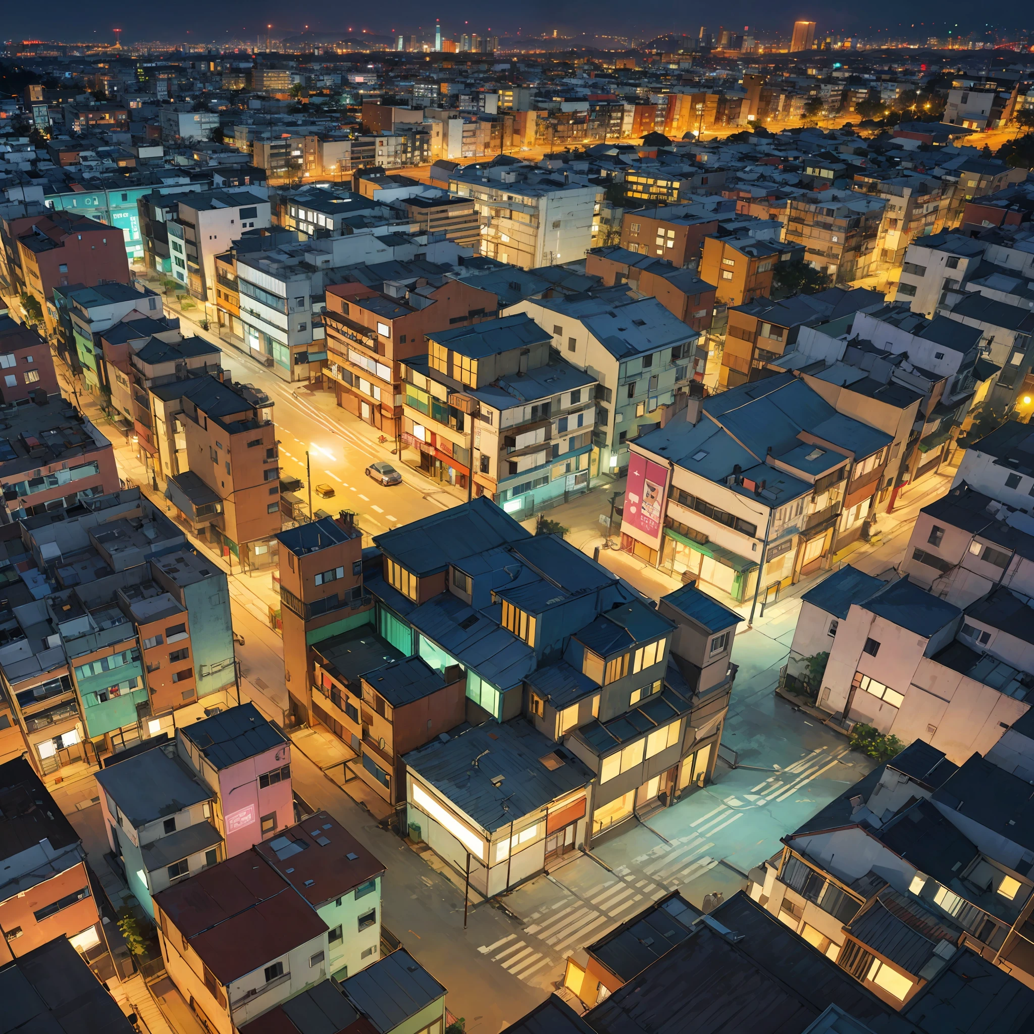 Arafed view of a city at night with a lot of buildings - SeaArt AI