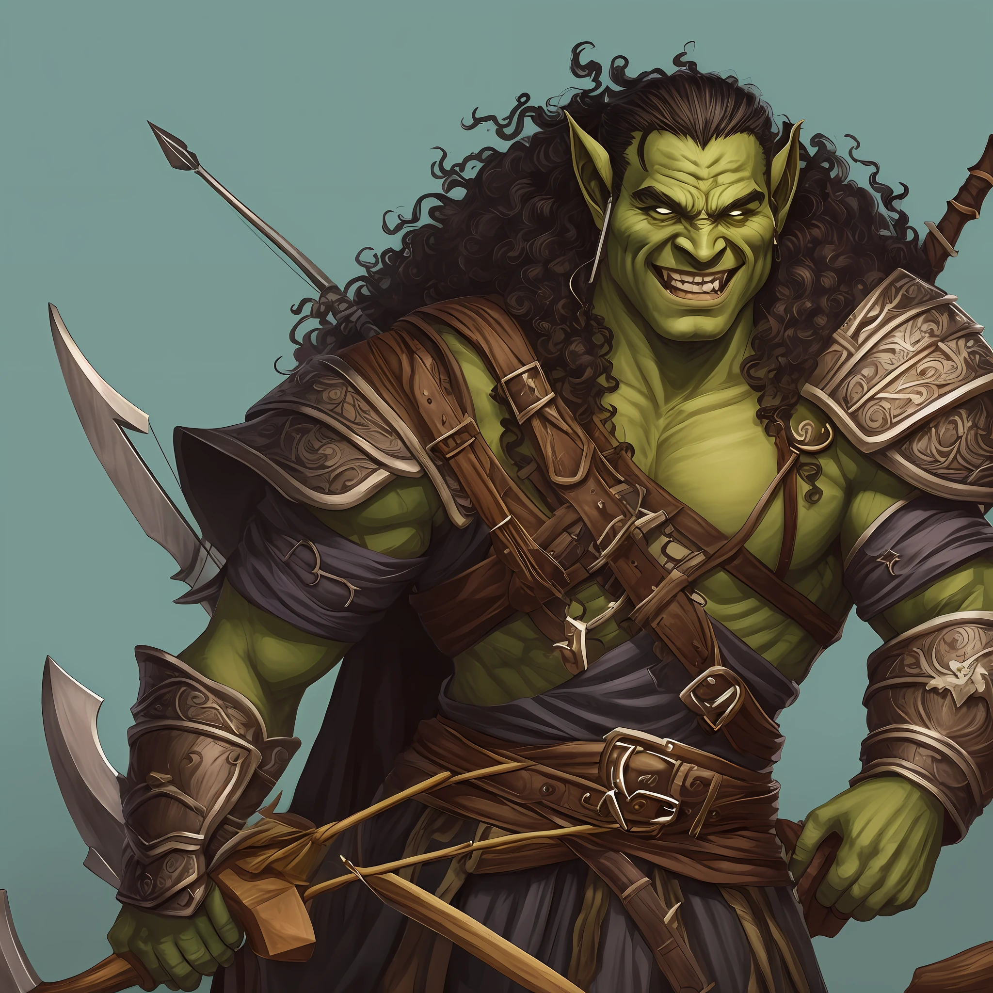 Illustration of an RPG character, who is orc with friendly smile, flat ...