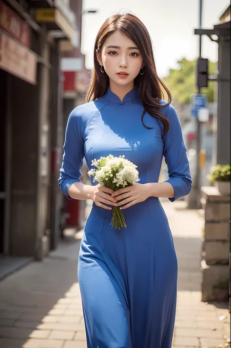 a beautiful girl in vintage colors aodai , masterpiece, best quality, realistic:1.3, street ...