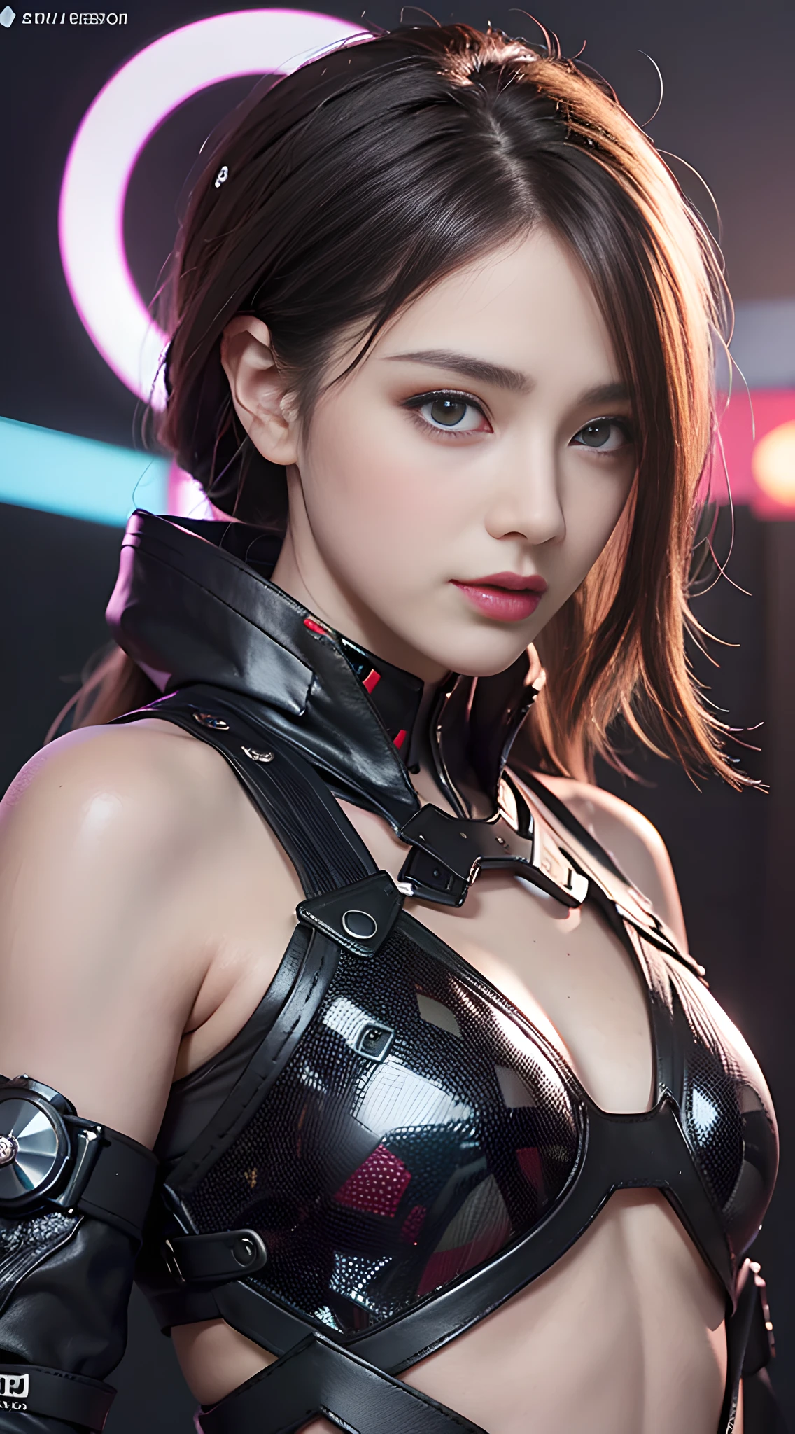 modelshoot style, 20yo cyberpunk woman in a futuristic cyberpunk city, intricate, sci-fi ...