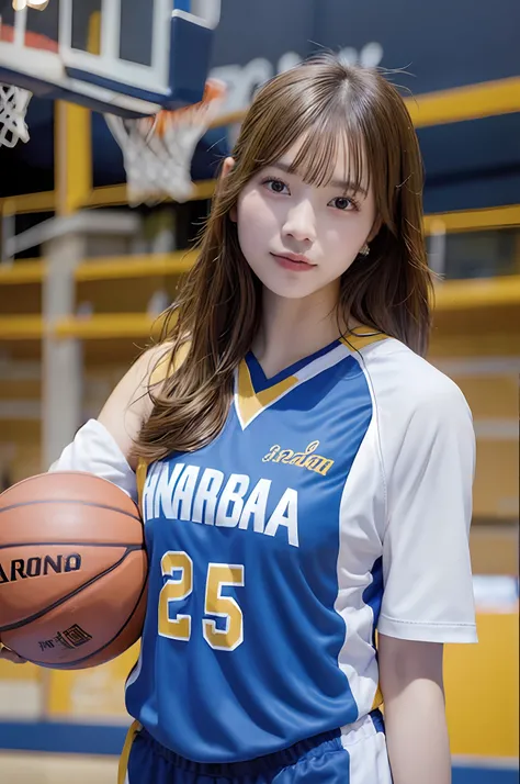 バスケットボールジャージを着たFRBの女性を見つめる, ニコンZ9で撮影, Canon EOS R6で撮影, ナム・ジェヨン, キヤノンEOS R5で撮影 - SeaArt AI