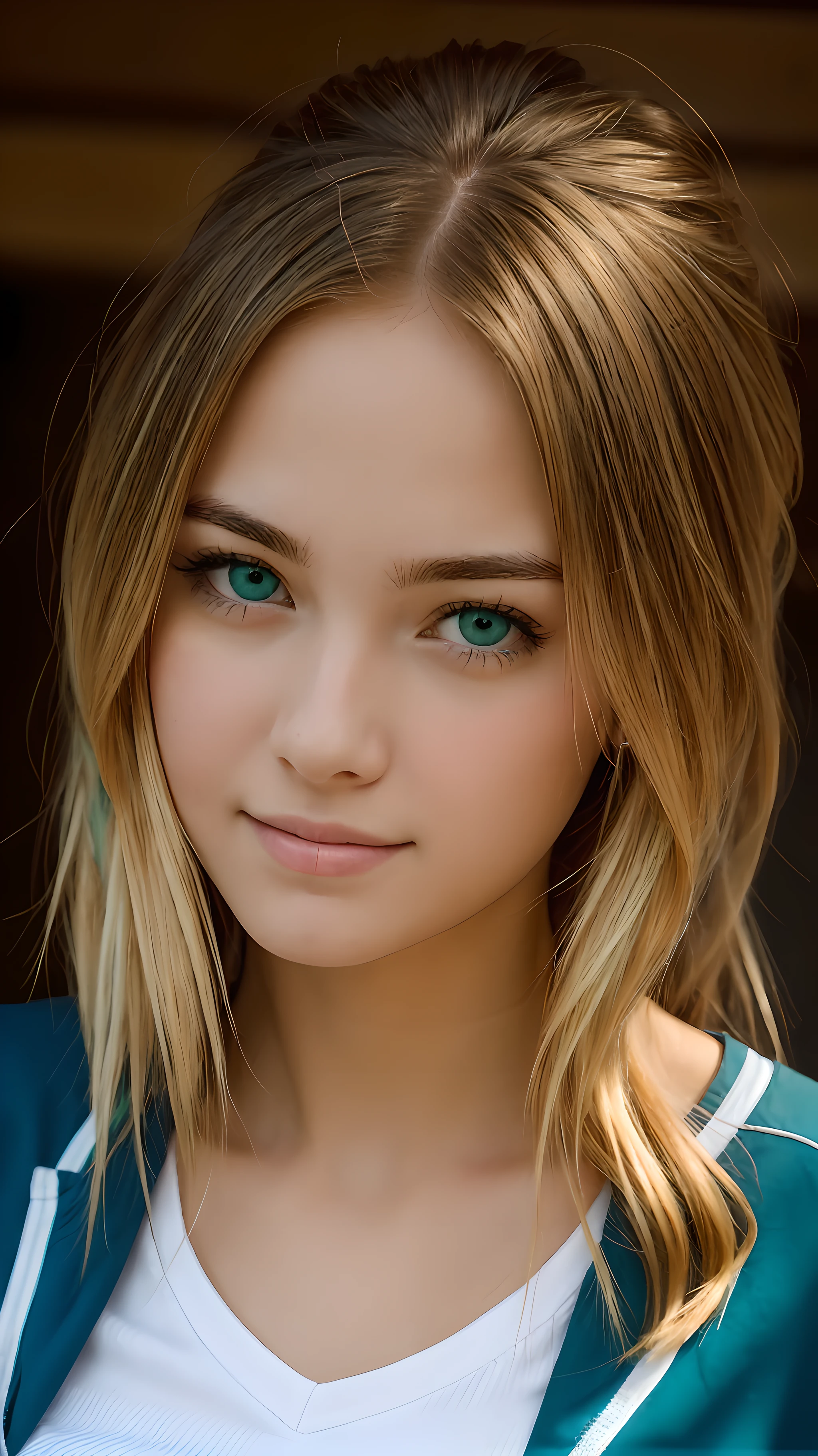 Un primer plano de una mujer joven con ojos verdes - SeaArt AI