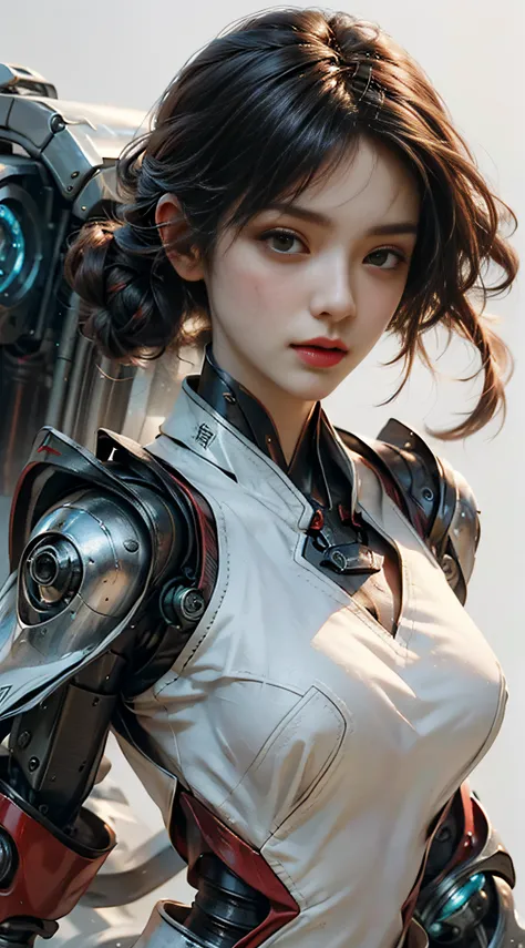 The best illustration, favoring details, close-up, a mecha girl with a delicate and beautiful ...