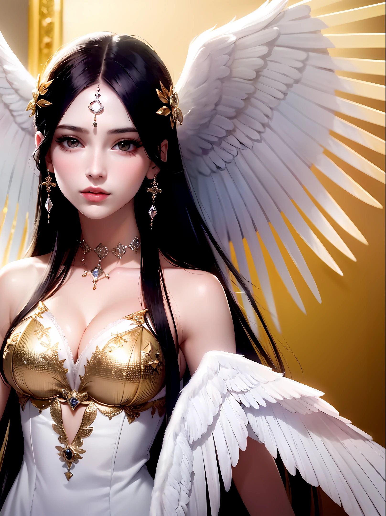 Angel avatar adolescente hermosa y perfecta con alas de angel definidas y detalladas de color ...