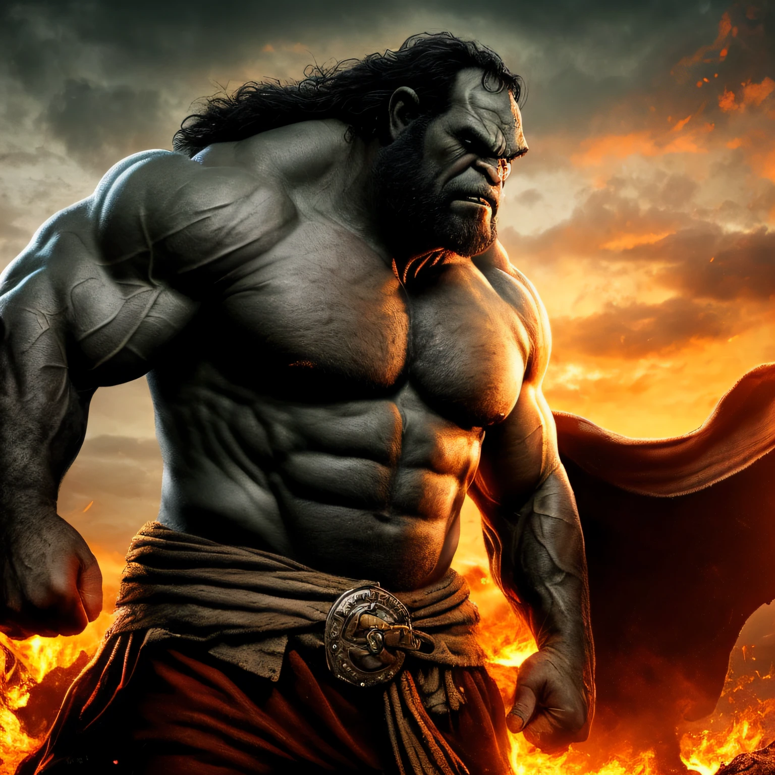 A close up of a man with a cape on a fire background - SeaArt AI