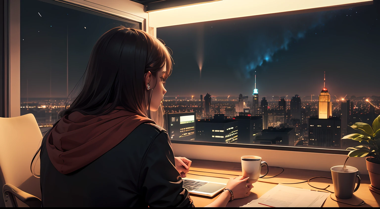 coding at night, chill, coffe, high details, 4k - SeaArt AI