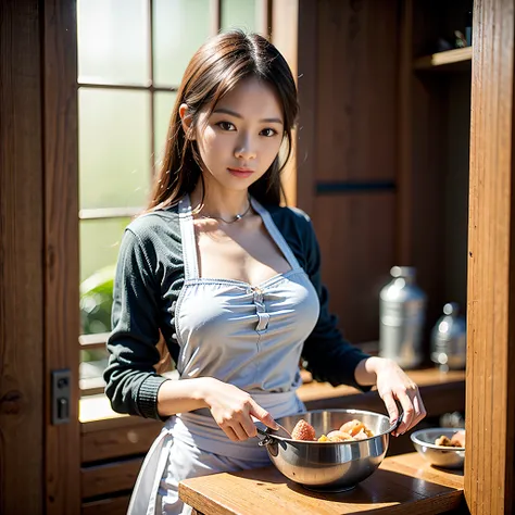 masterspiece、1girls、beste Quality、Alaf asian woman in apron posing in kitchen, gorgeous chinese ...