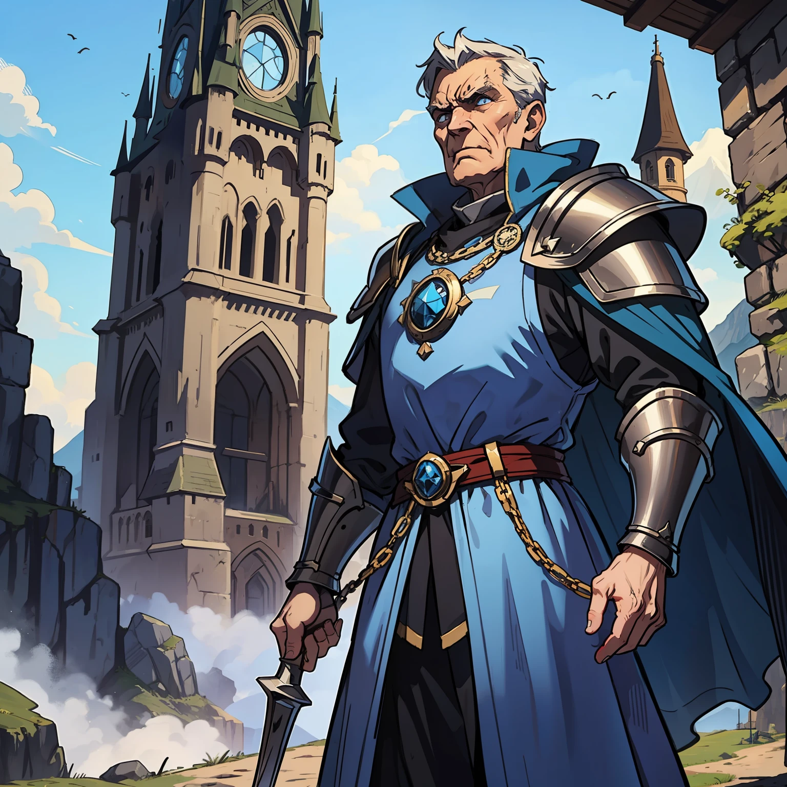 an old man wearing silver armo - SeaArt AI