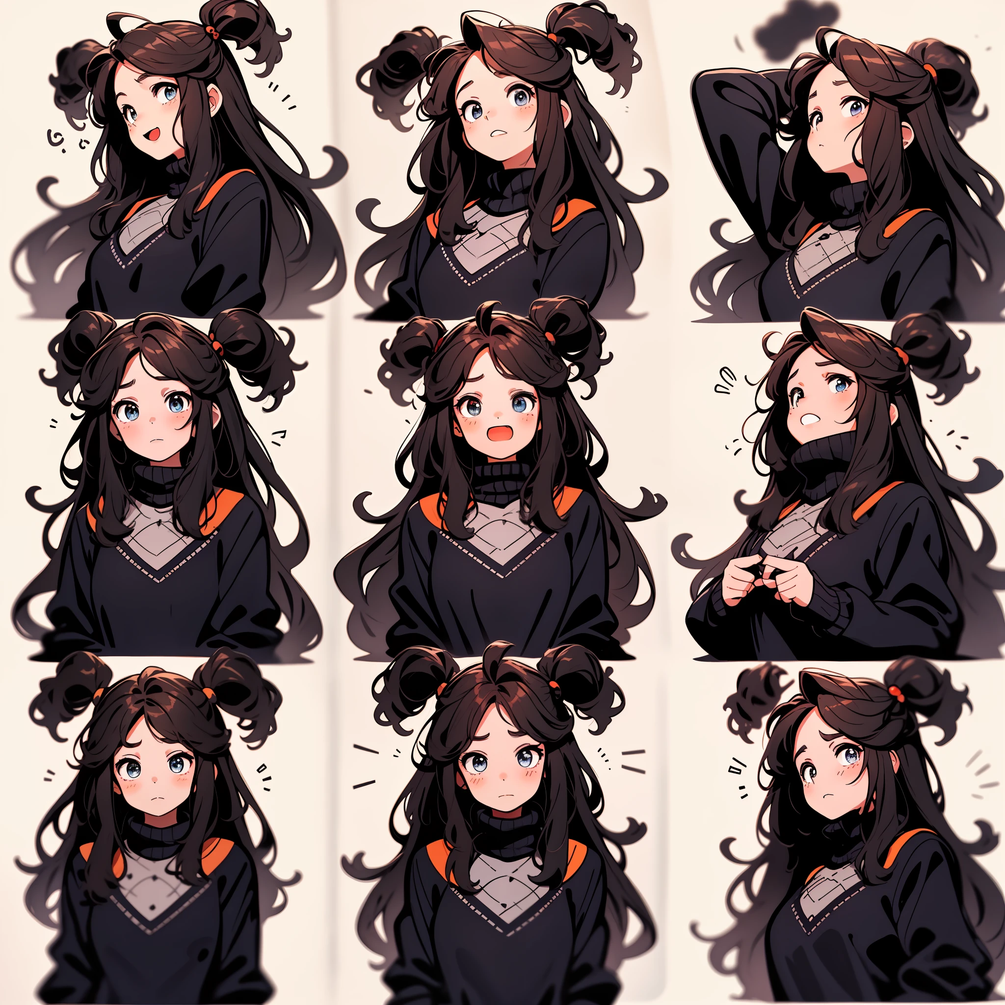 1 cute redhead girl，9 grids，9 poses and expressions，Disney style，Black ...