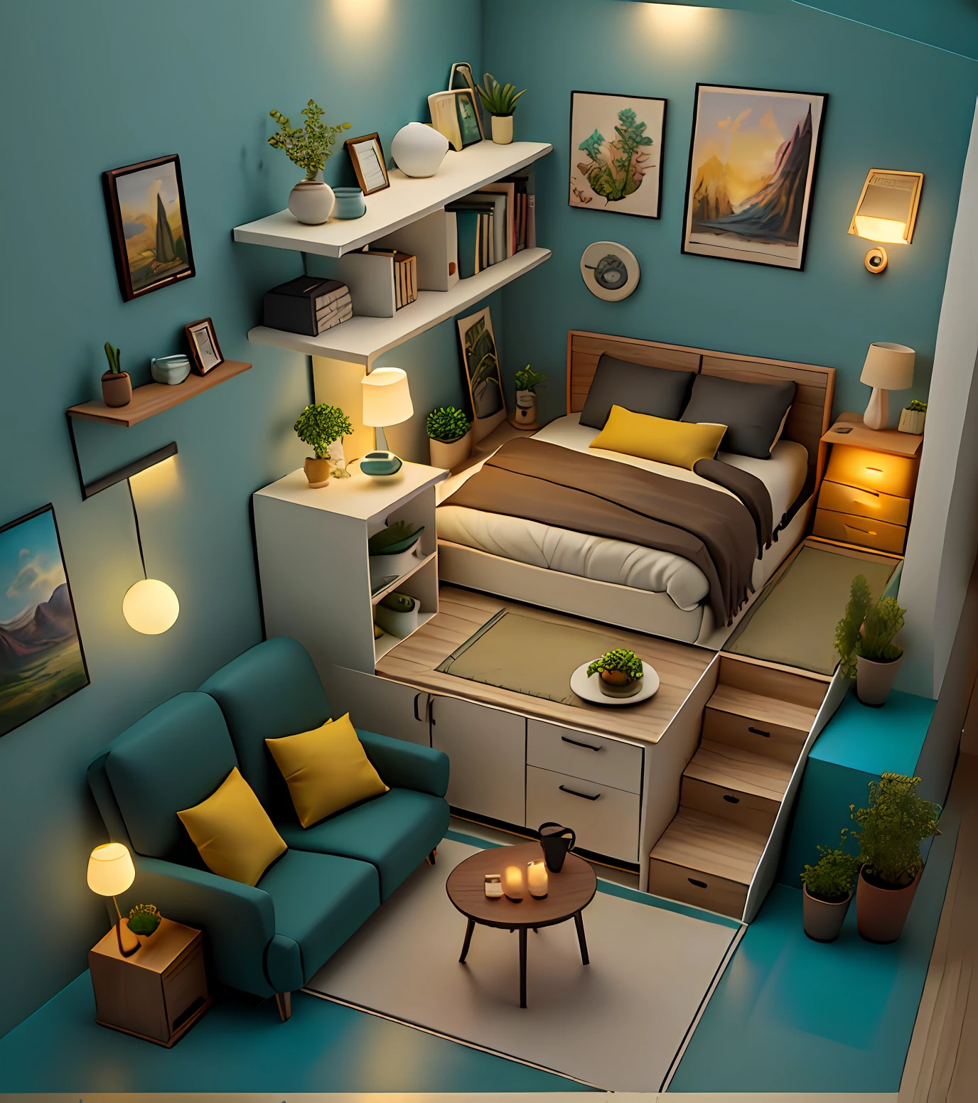 Arafed bedroom with a bed - SeaArt AI