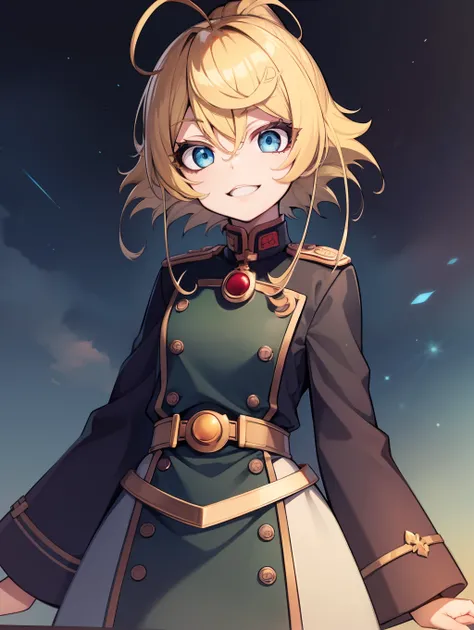 tanya degurechaff, uniforne miitar, sorriso maligno, pequena estatura ...