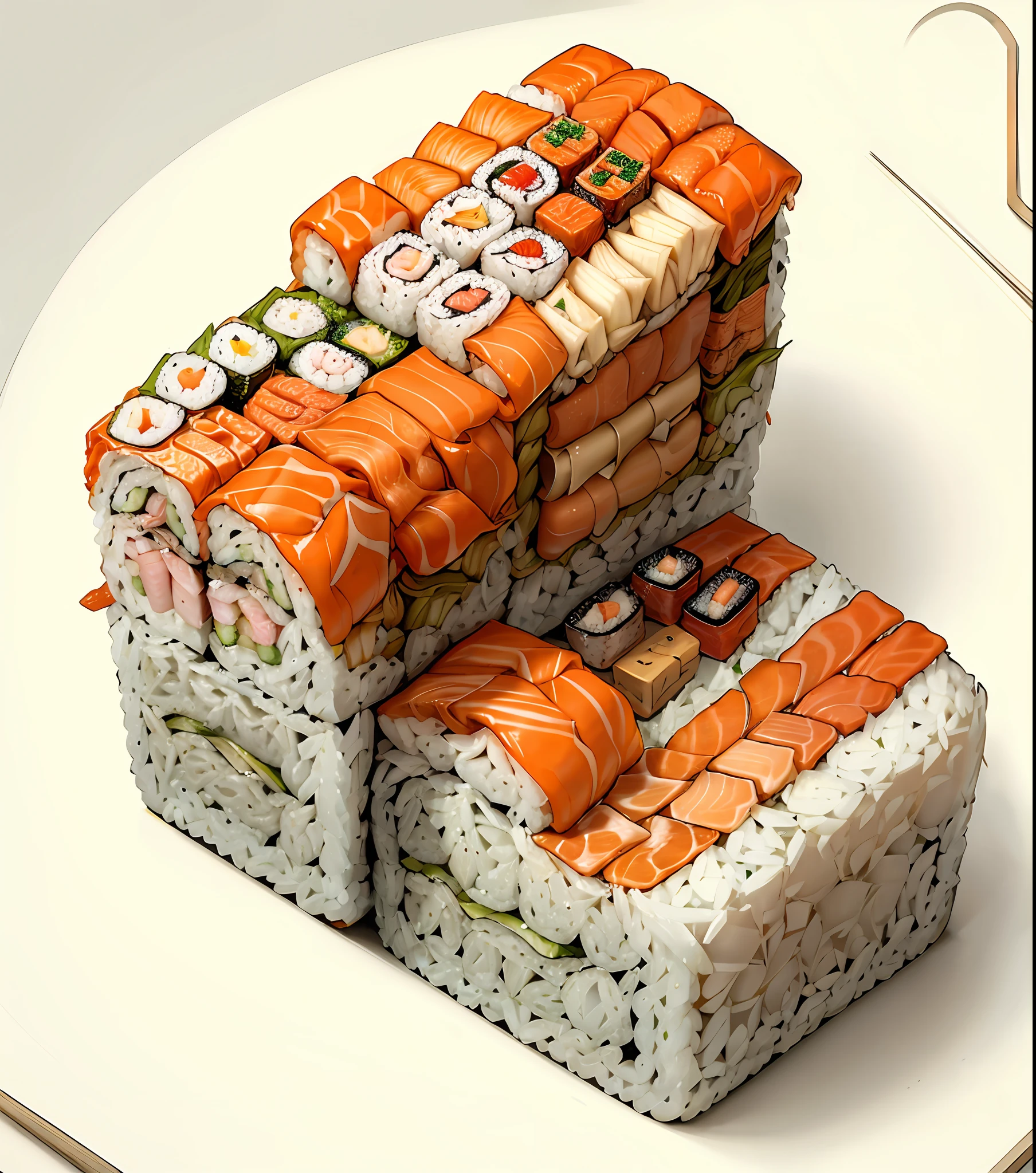 There are sushi rolls on a plate with a knife - SeaArt AI