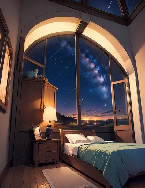 A children's bedroom window showing the night sky, starry and magical ...