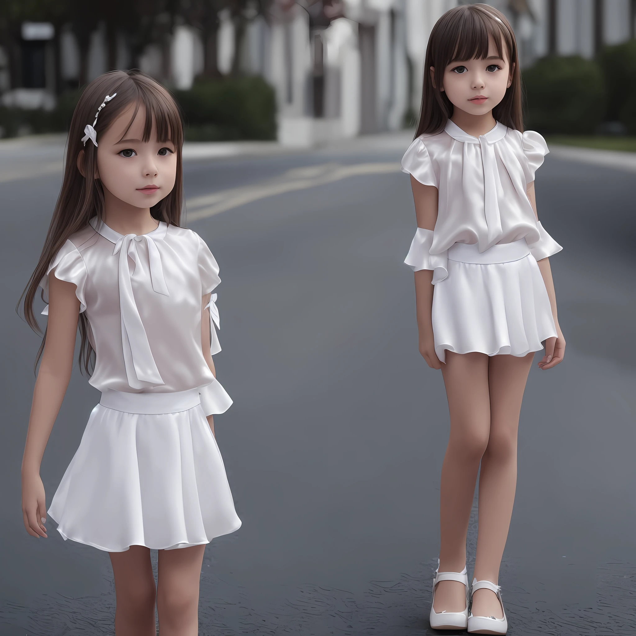Beautiful wearing white silk and short skirt，little breast --auto - SeaArt AI