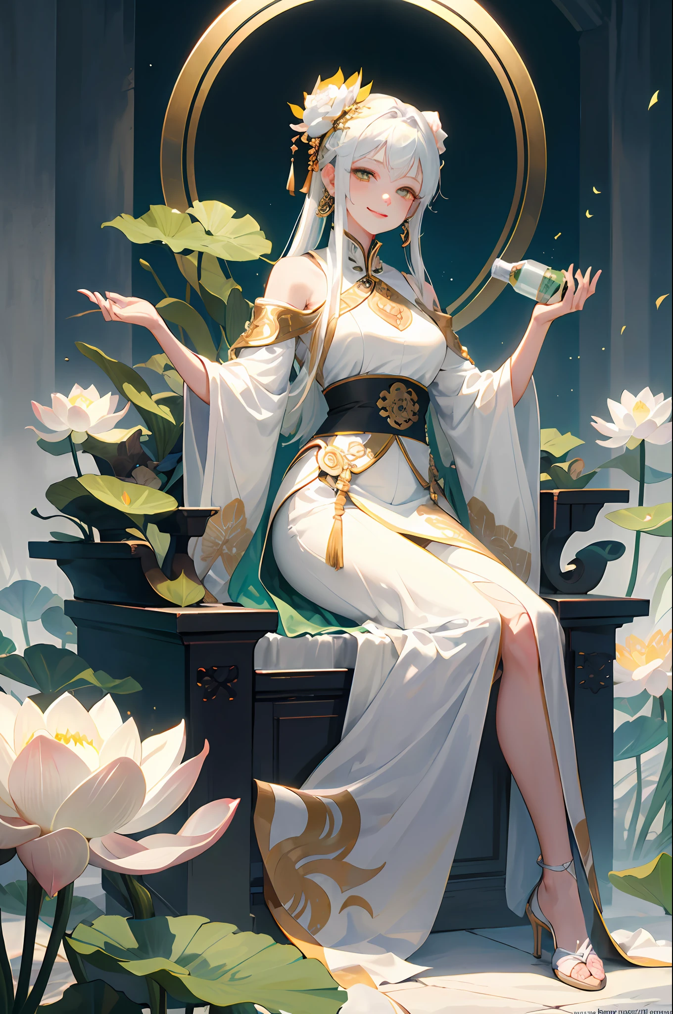dreamy, serene, white and green:1.2), (full body, sitting - SeaArt AI