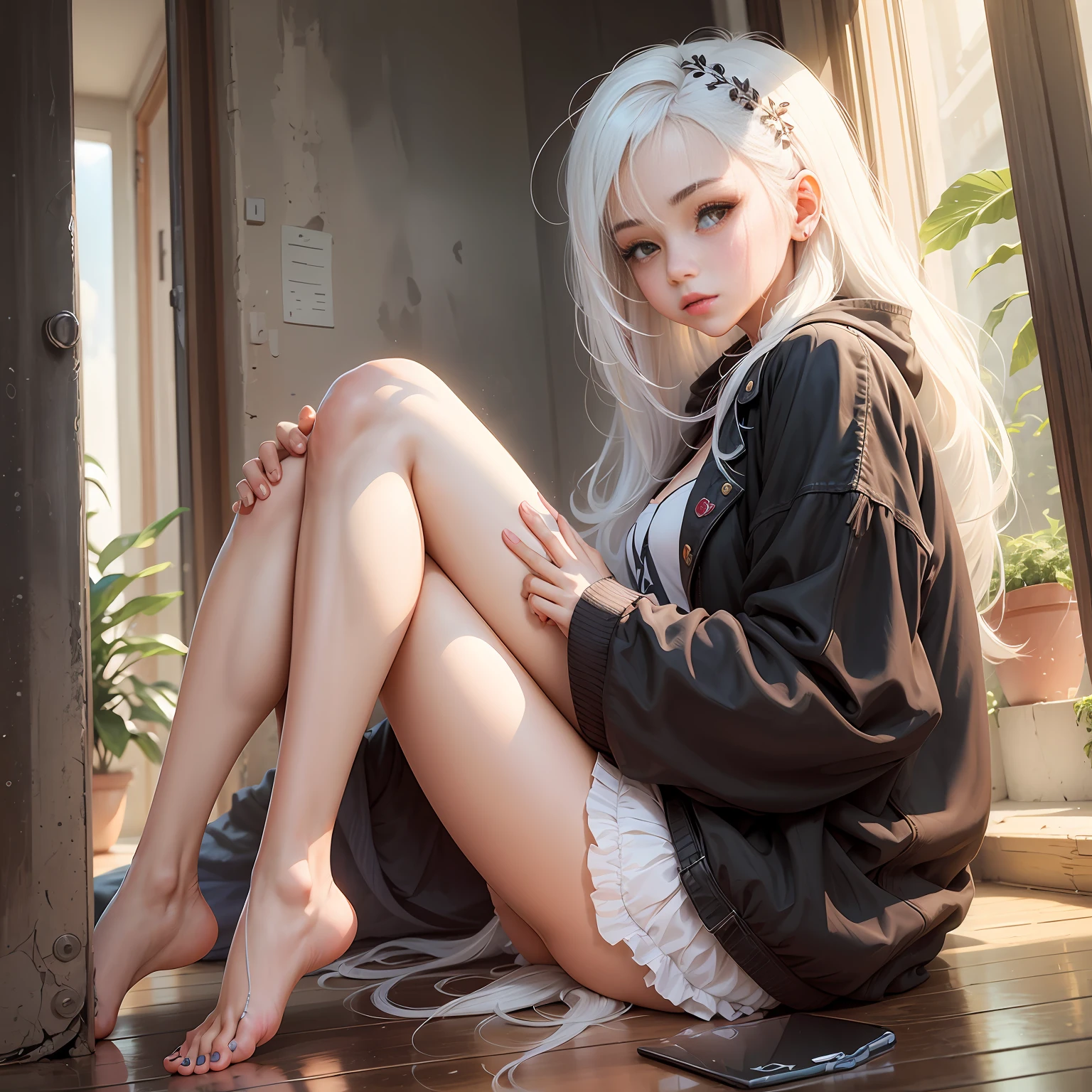 White hair Fei Jiayu JK white legs --auto - SeaArt AI