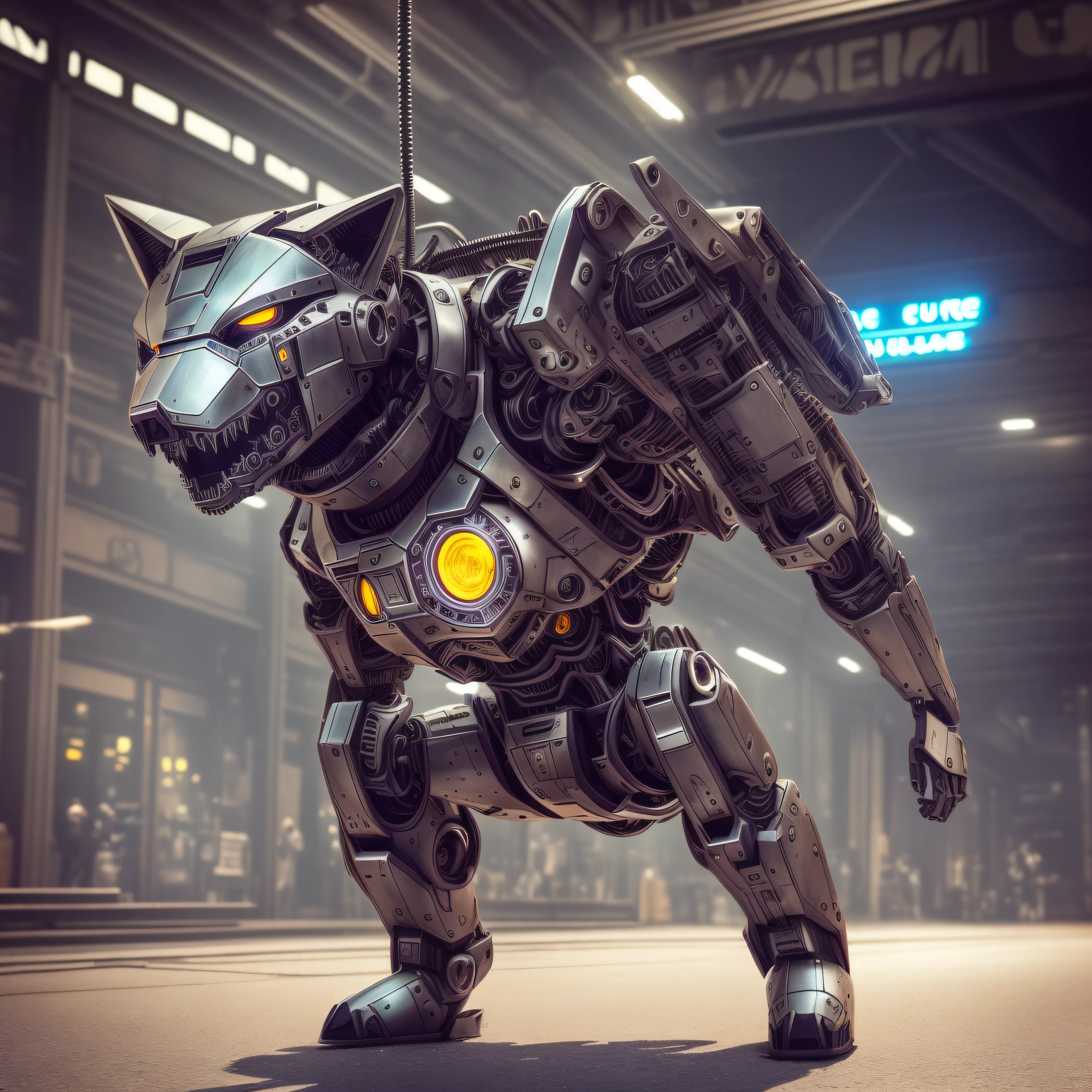 A close up of a robot standing on a street in a city - SeaArt AI