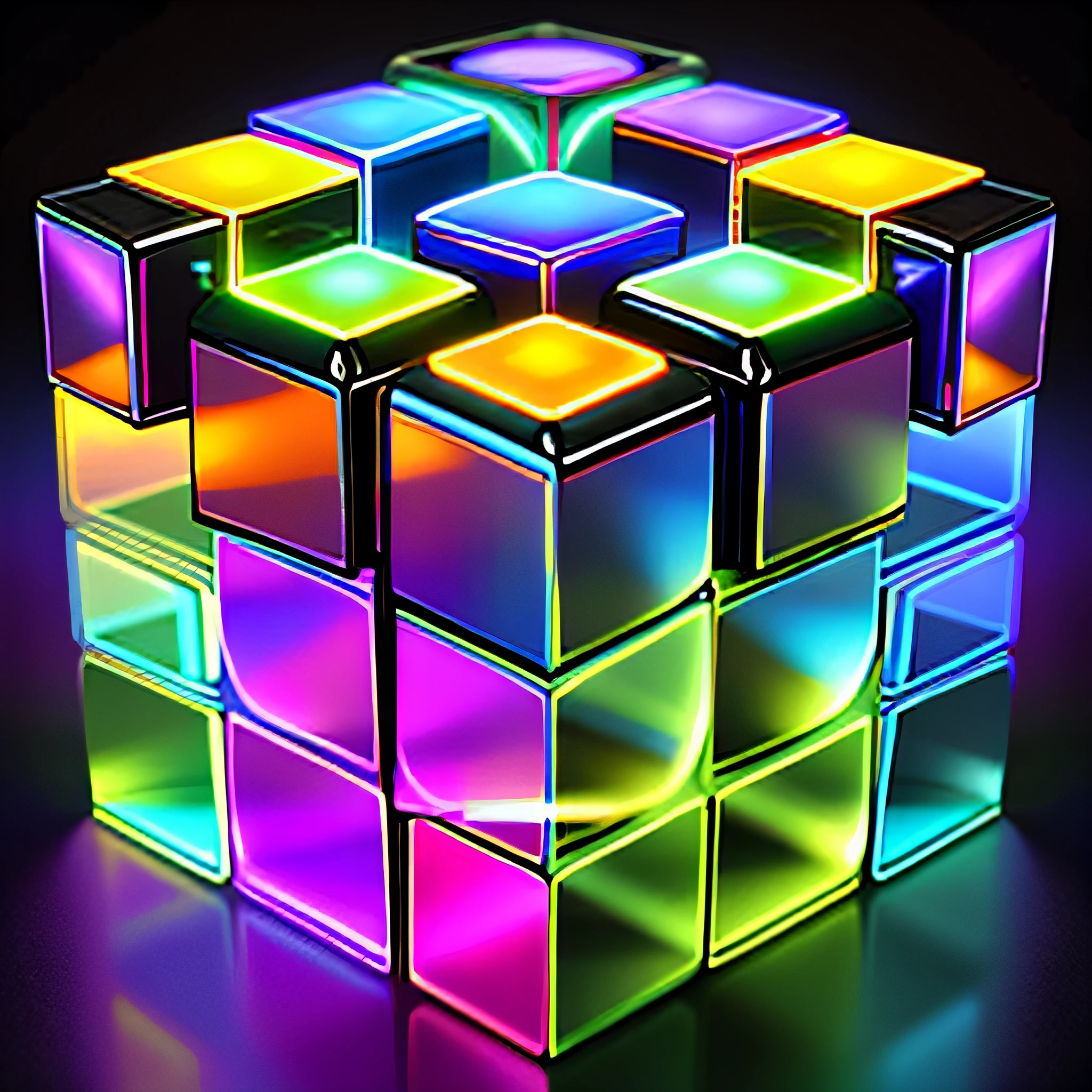 A close up of a glowing cube with a black background - SeaArt AI