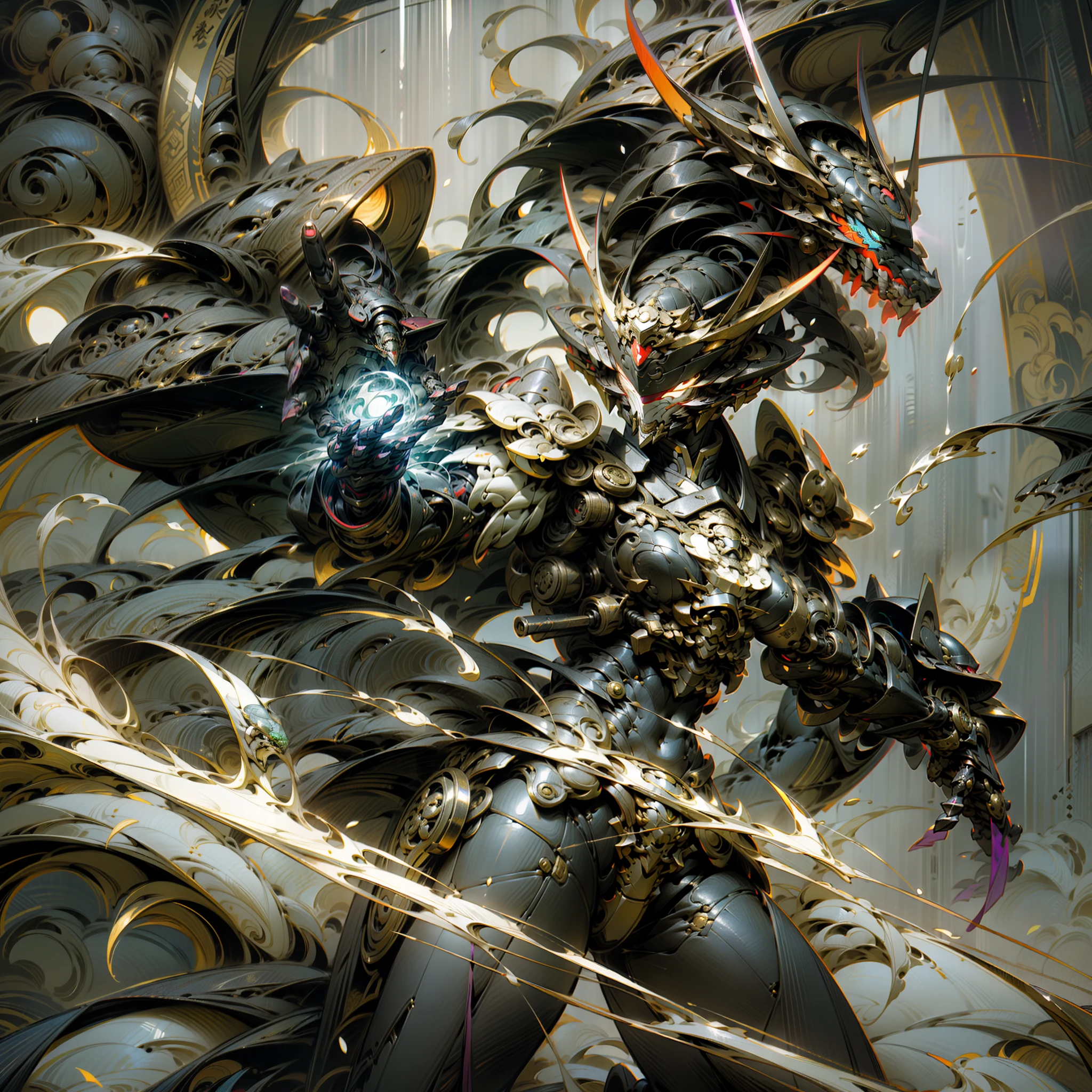 Silvertone，Purple and gold are the main colors，Tall mech，Amber gradient ...