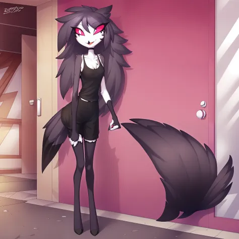 (Vivziepop style), anthro, octavia \(helluva boss\), owl demon, grey ...