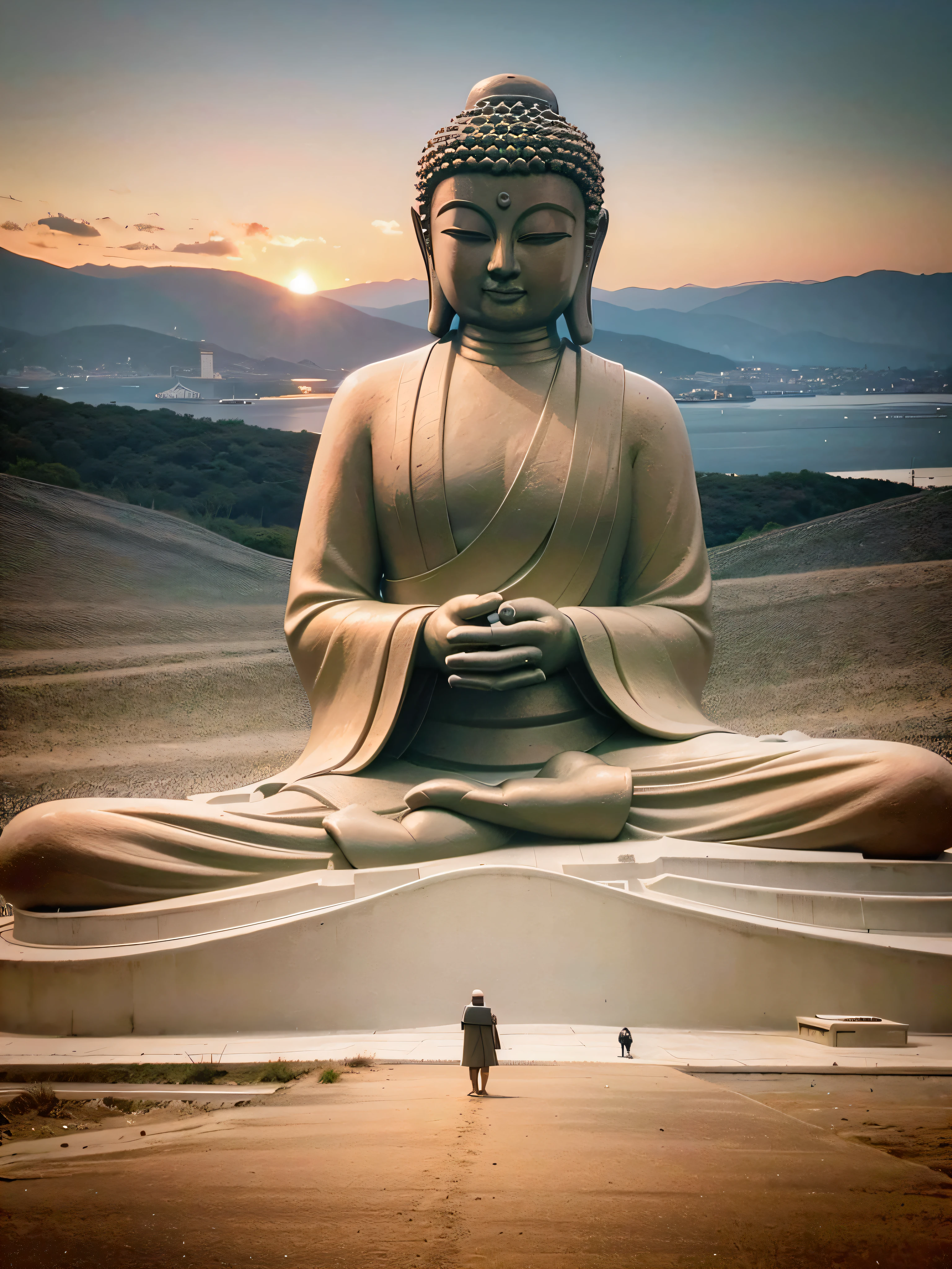 Arafed image of a person standing in front of a large statue - SeaArt AI