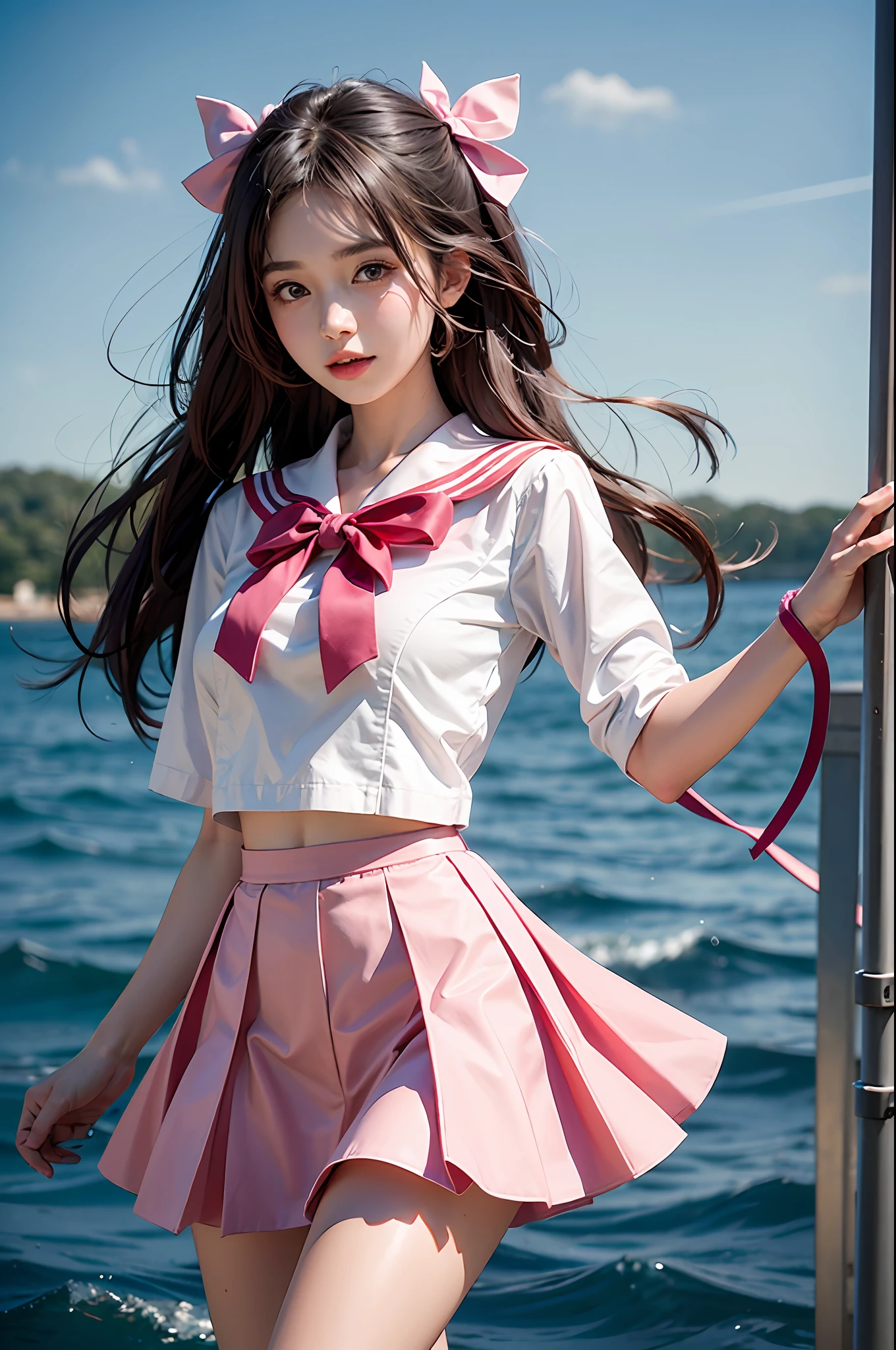 1girll,double tails,Colorful hair,Flying,White sailor suit and short ...