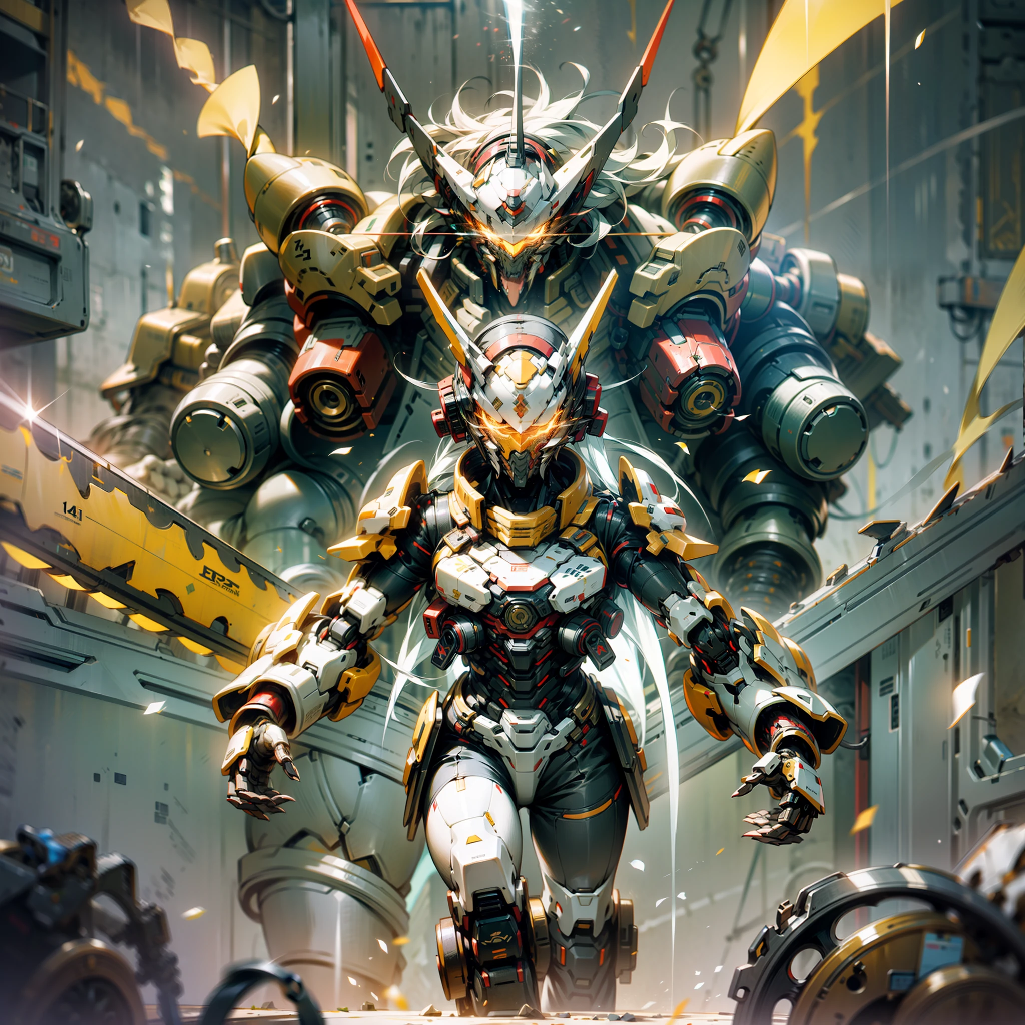 with light glowing，Reflective，（Tall mech：1.6），Amber gradient，（Use the ...