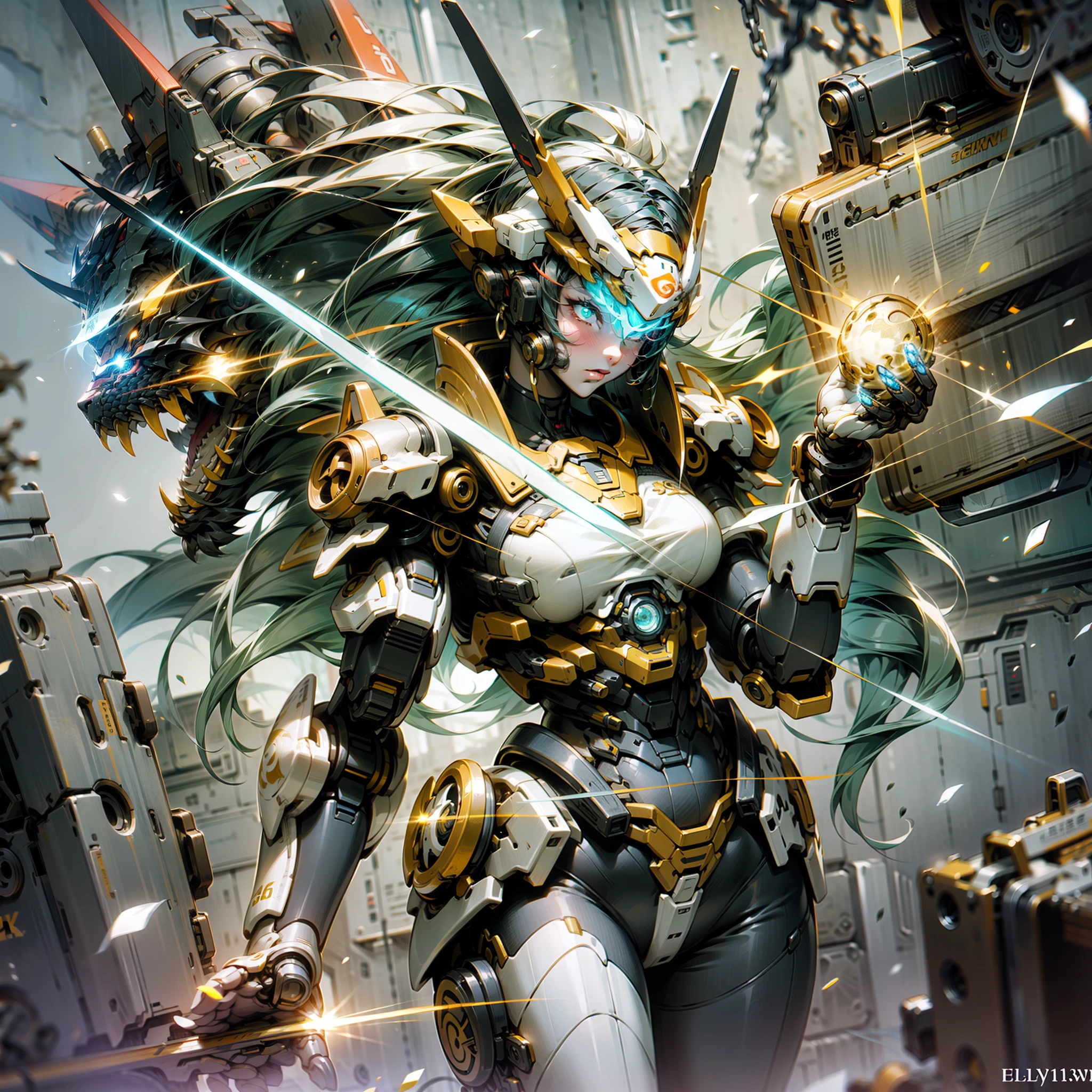 with light glowing，Reflective，（Tall mech：1.6），Amber gradient，（Use the ...