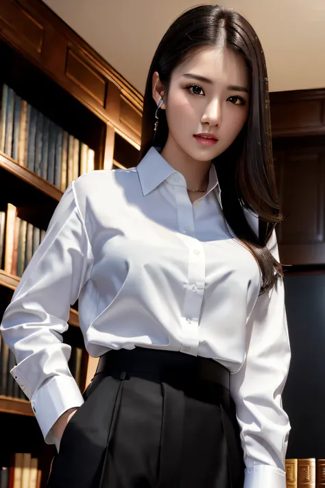 arafed asian woman in a white shirt and black skirt posing for a picture, jaeyeon nam, gorgeous ...