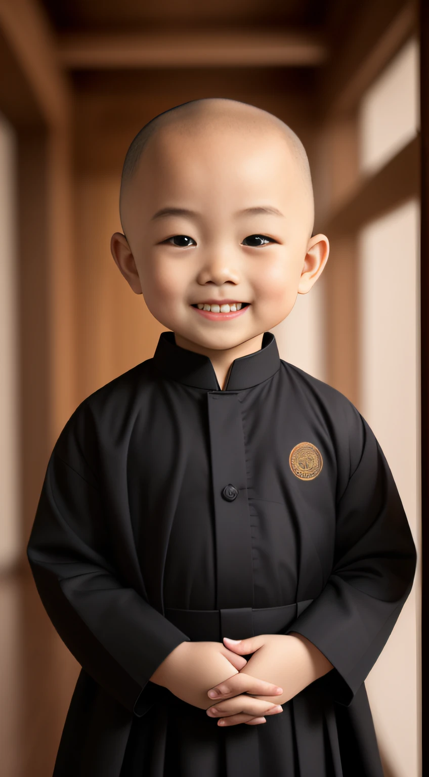 A close up of a child in a black robe smiling - SeaArt AI