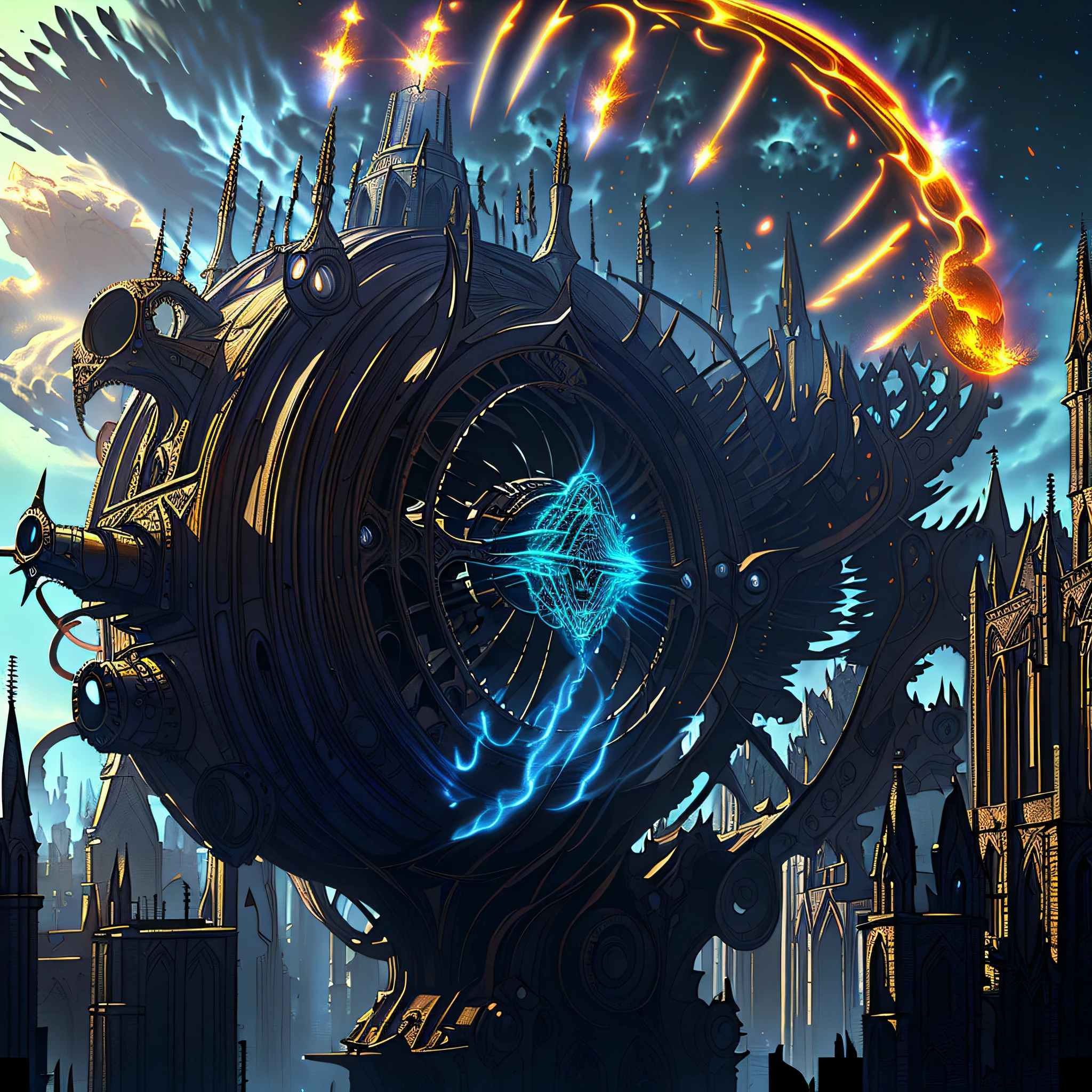 (android mechanical lich hovering above a gothic cathedral)=2.0, robot ...