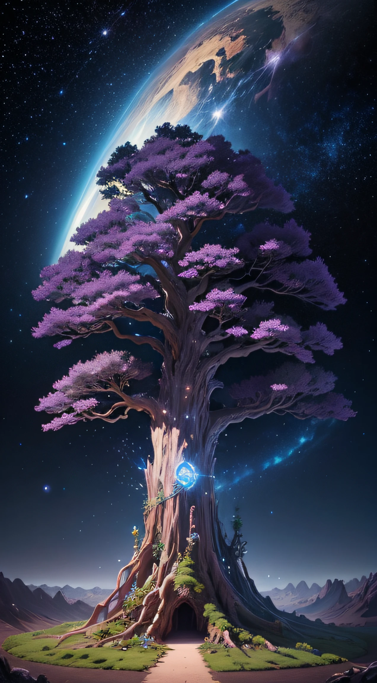 Arafeld Tree，The background is the boundless universe，There are ...