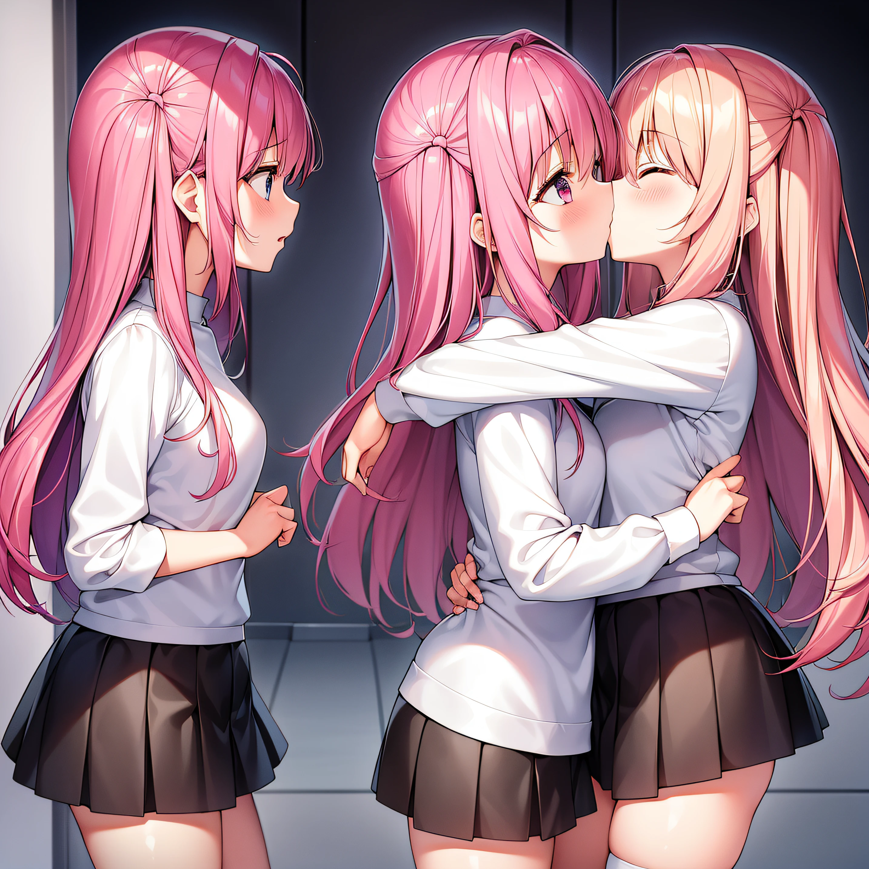 2girls,Pink hair,Hug and kiss after - SeaArt AI