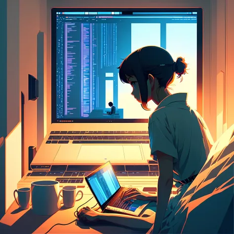 Create a high resolution artwork of lofi ,Anime Girl is programming at ...