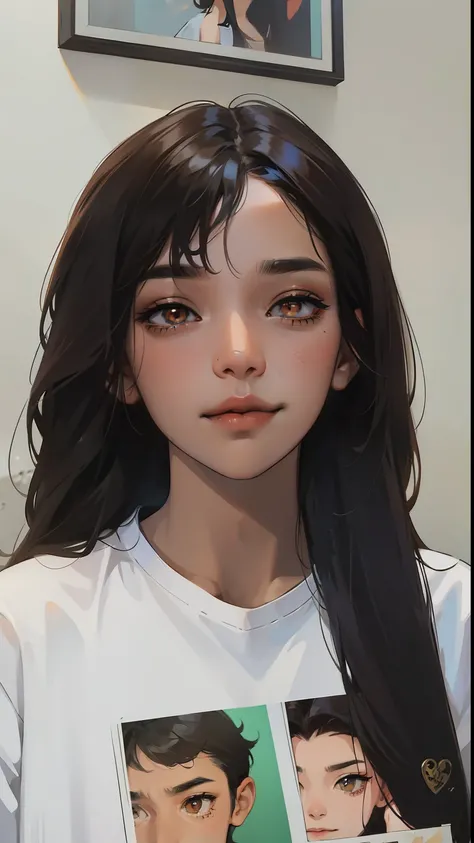 A Young Woman With A Rectangular Face Long Straight Brown Hair A