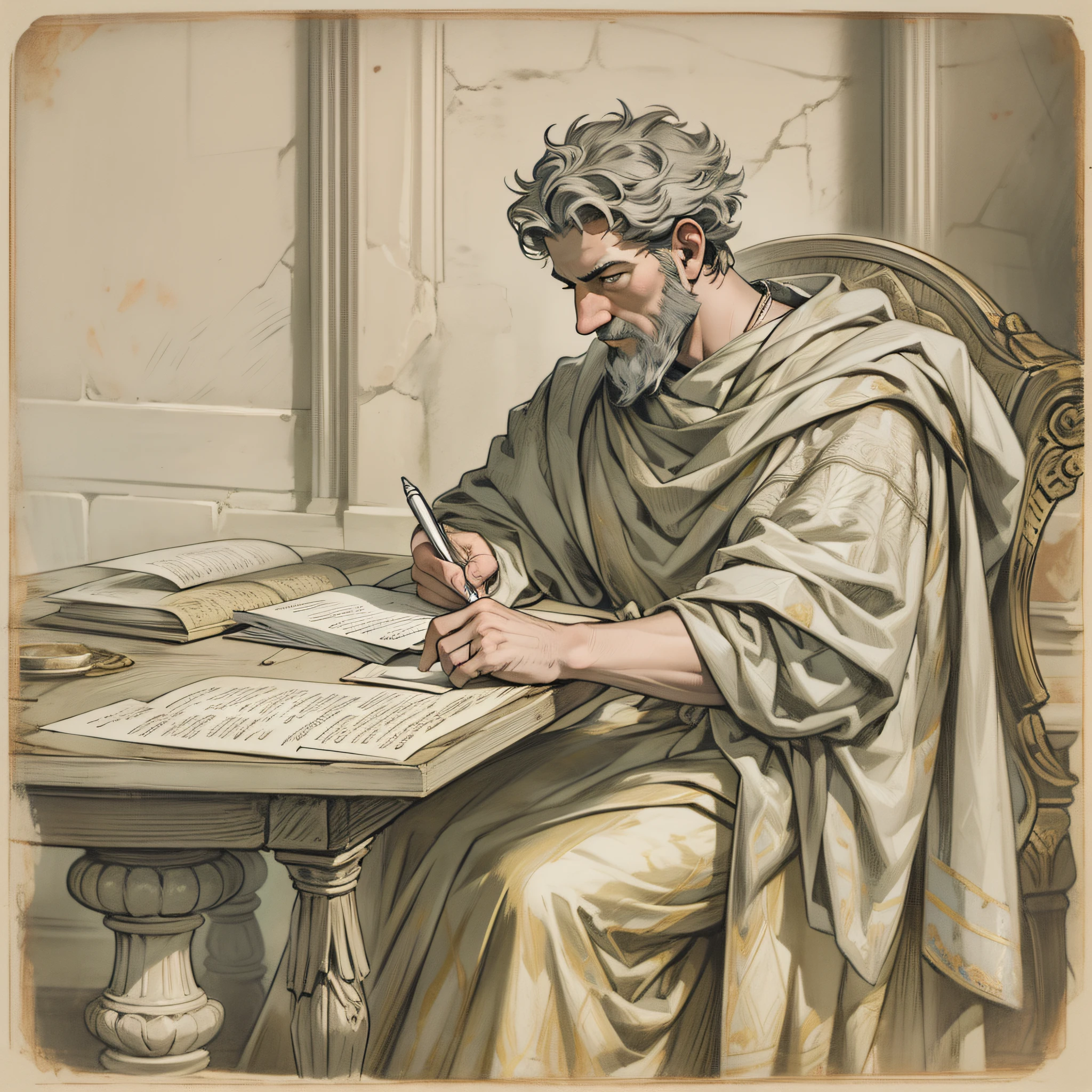 marcus aurelius,emperor of rome,sitting at a table writing on a paper ...