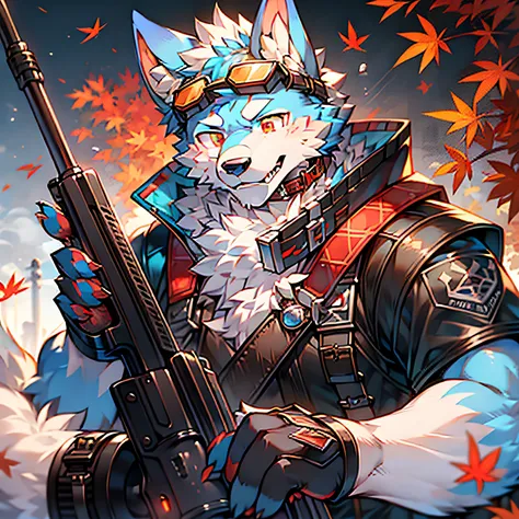 solo person，furry，werecreature，Male white wolf，Blue fur，Blue tail，White ...