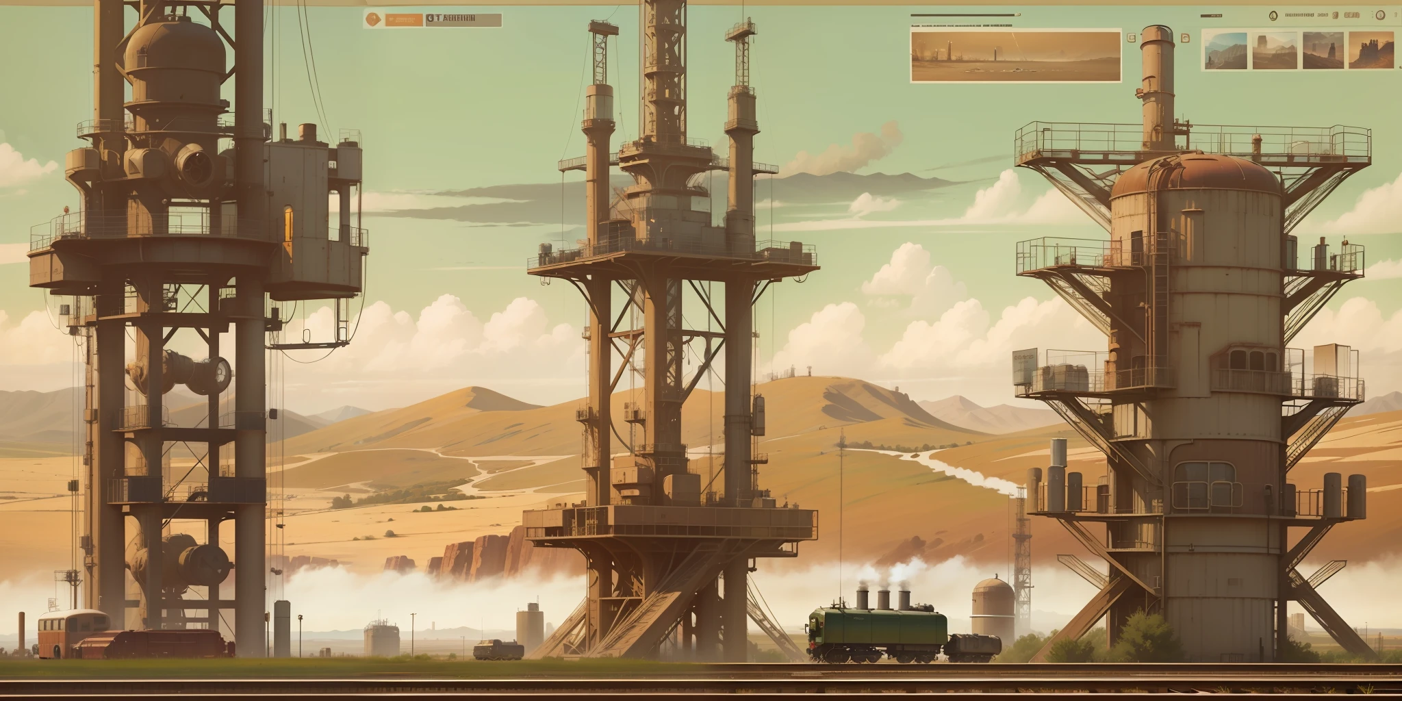 There are many tall towers with a train on the tracks - SeaArt AI