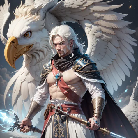 A legendary white wizard with an angelic appearance,um corpo magro ...