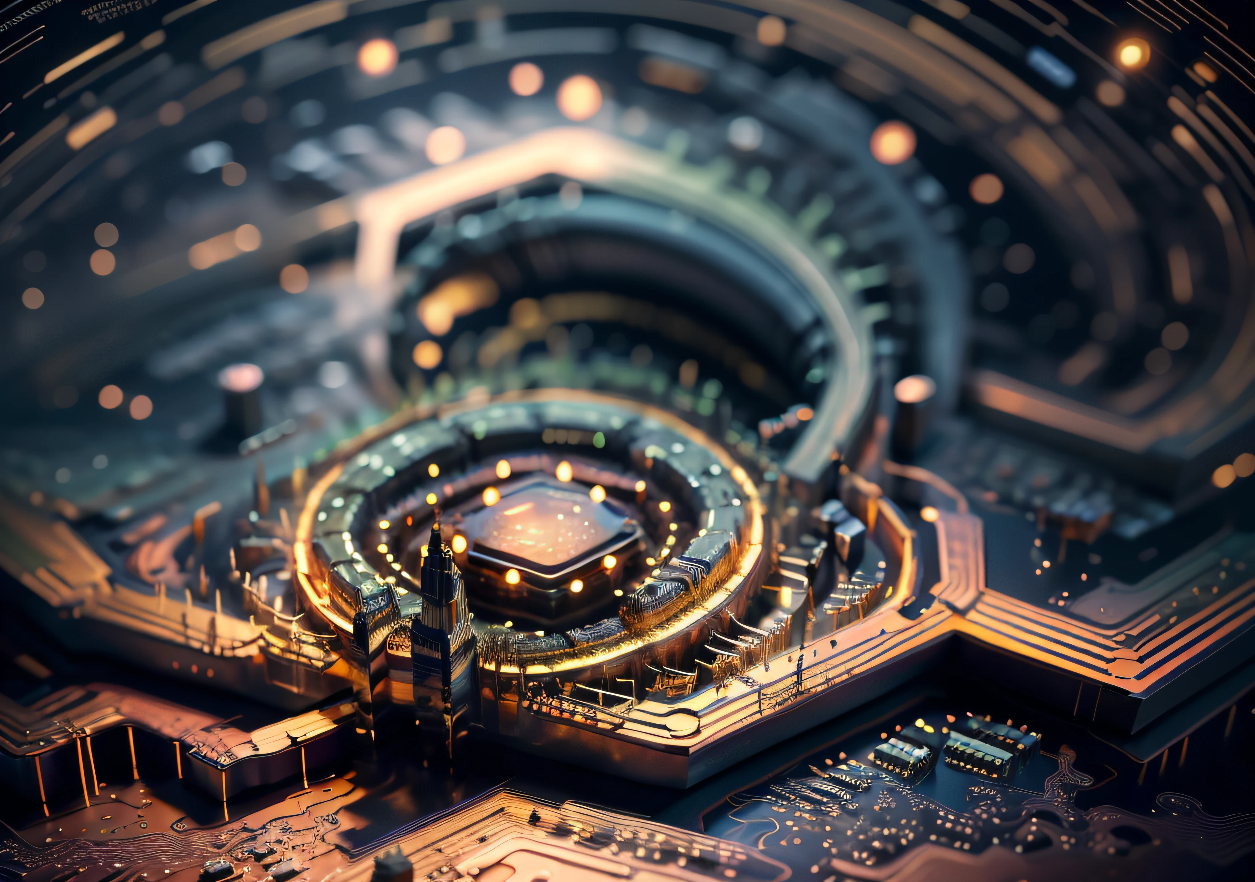 A close up of a computer motherboard with a circular design - SeaArt AI