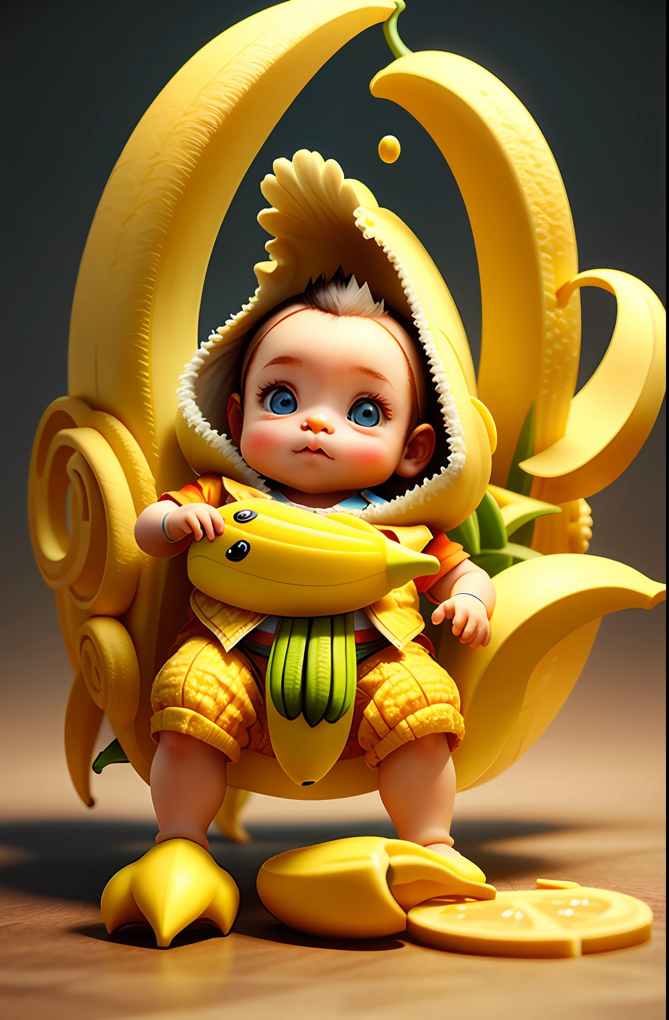There is a small doll that is holding a banana - SeaArt AI