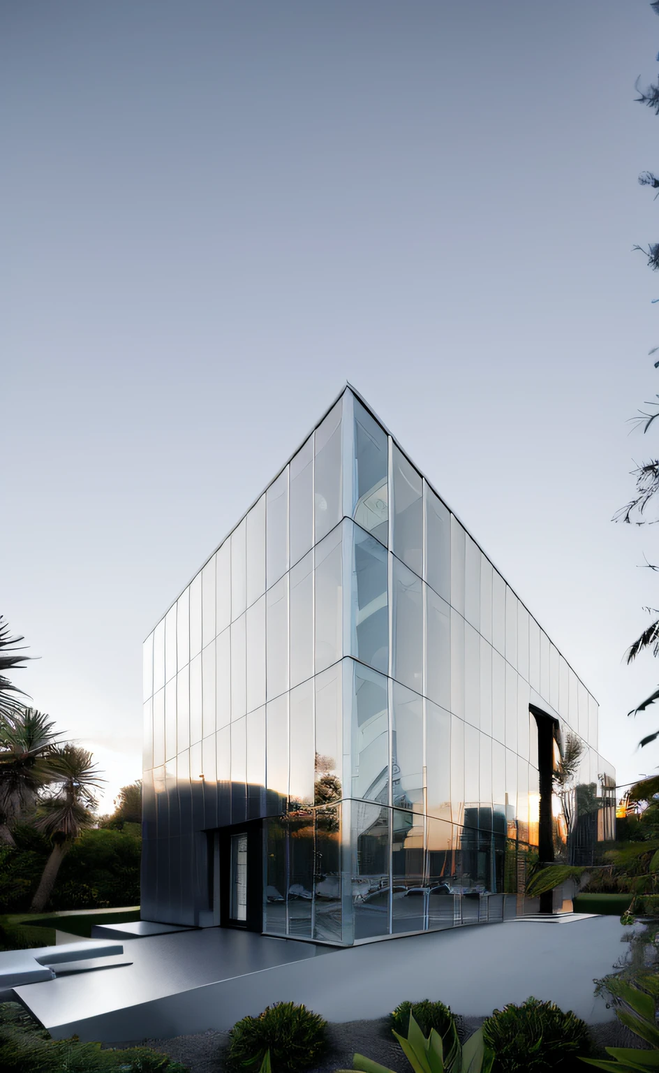 A large glass building with a lot of windows on the side - SeaArt AI