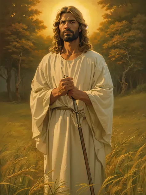 Painting of a man with a cane in a field, Greg Olsen, jesus christ ...