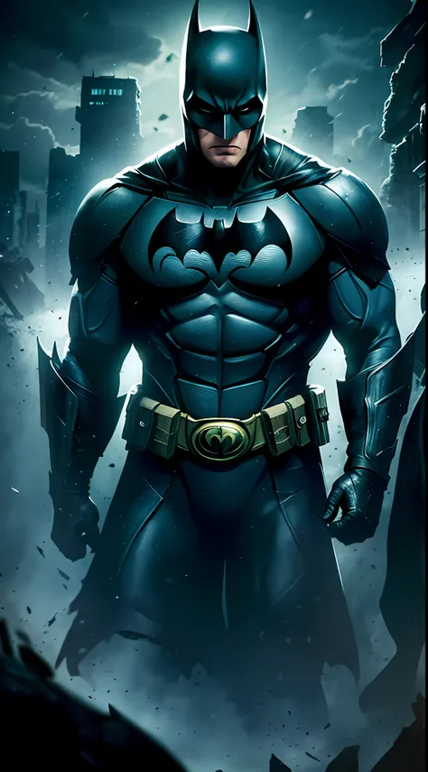 Batman of the Dark Knight is imposing in a lost Gothic city. Moonlight ...
