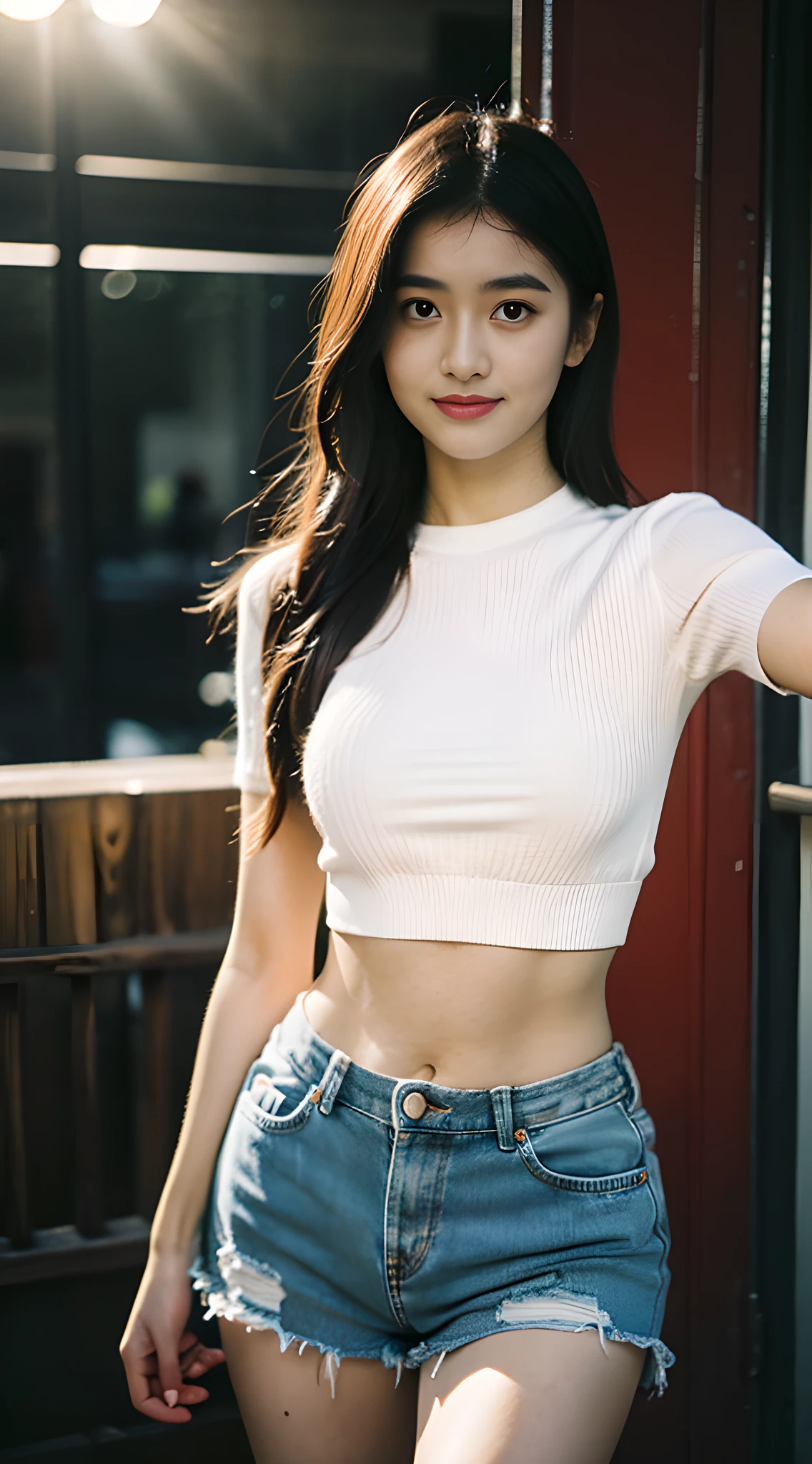 1 girl, solo, phone, shorts, cell phone - SeaArt AI