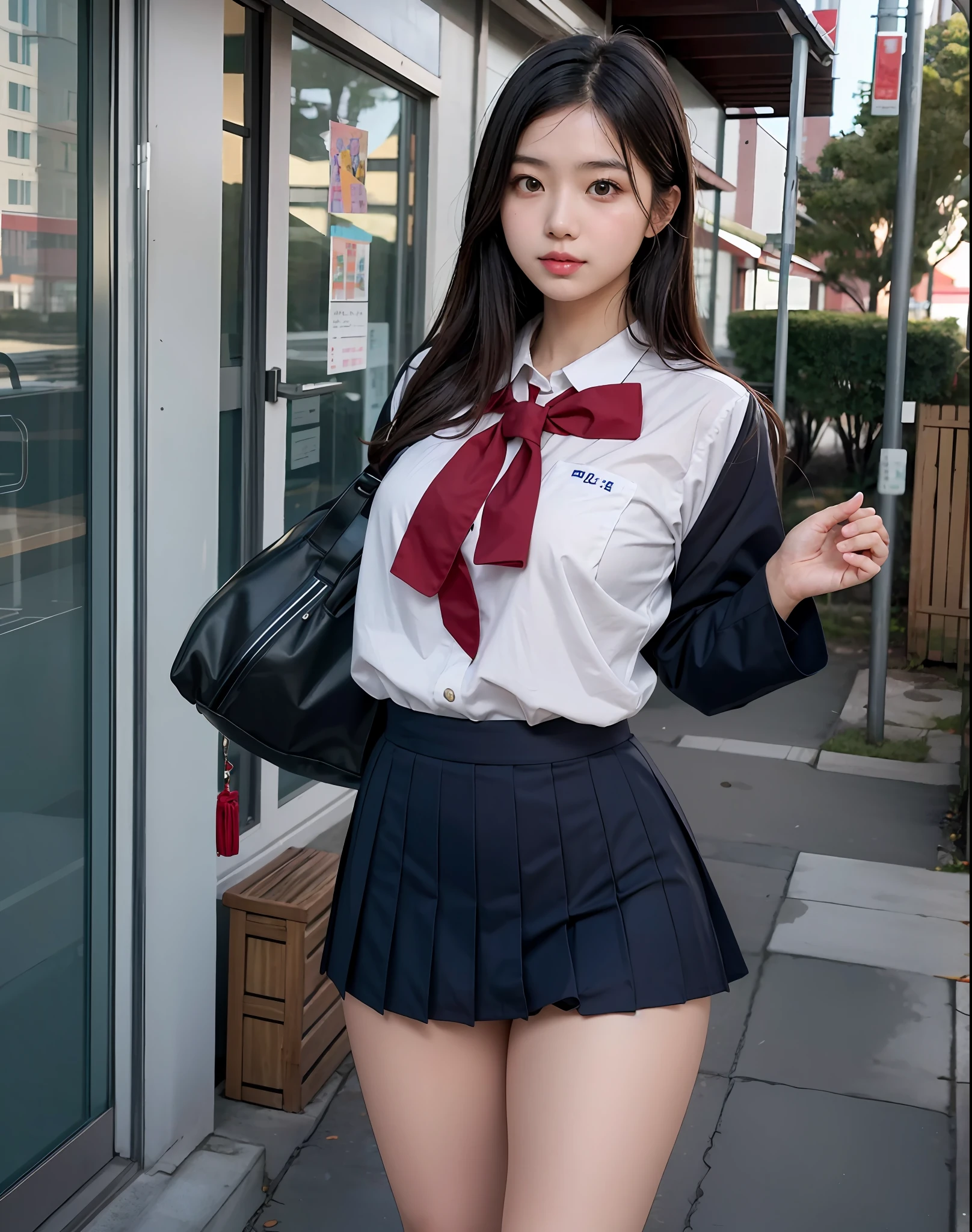Arafed asian woman in a school uniform posing for a picture - SeaArt AI