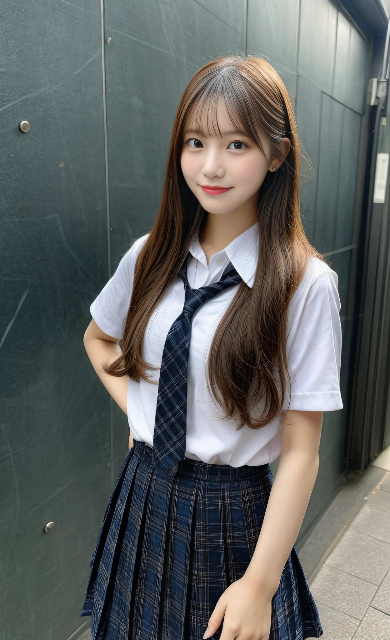 Arafed asian girl in a school uniform posing for a picture - SeaArt AI